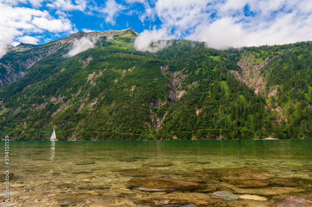 beautiful lake Achensee in summer, view to tourist health resort ...