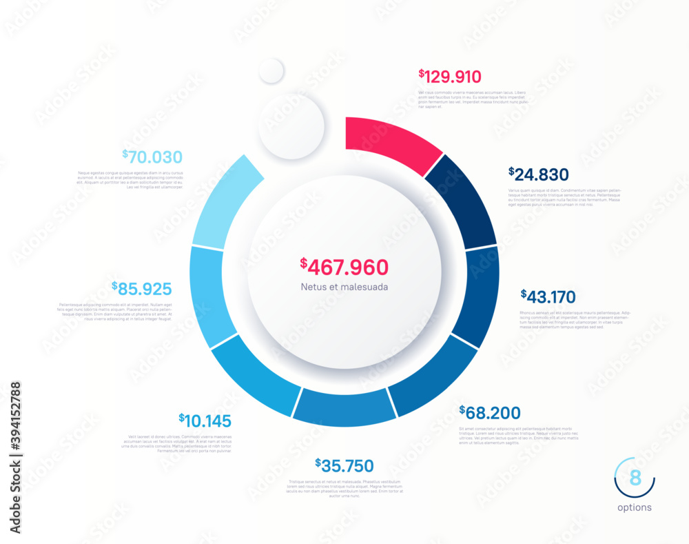 Vector infographic round chart template. Eight options, steps, parts ...