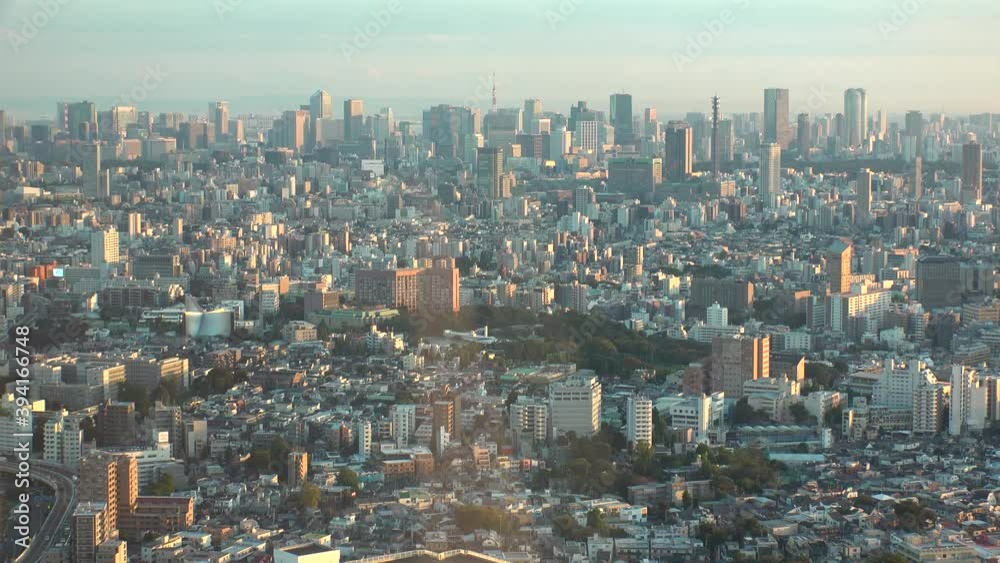 TOKYO, JAPAN : Aerial high angle sunset CITYSCAPE of TOKYO. View of ...