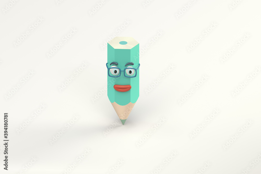 Cartoon pencil character with white background, 3d rendering. Stock ...