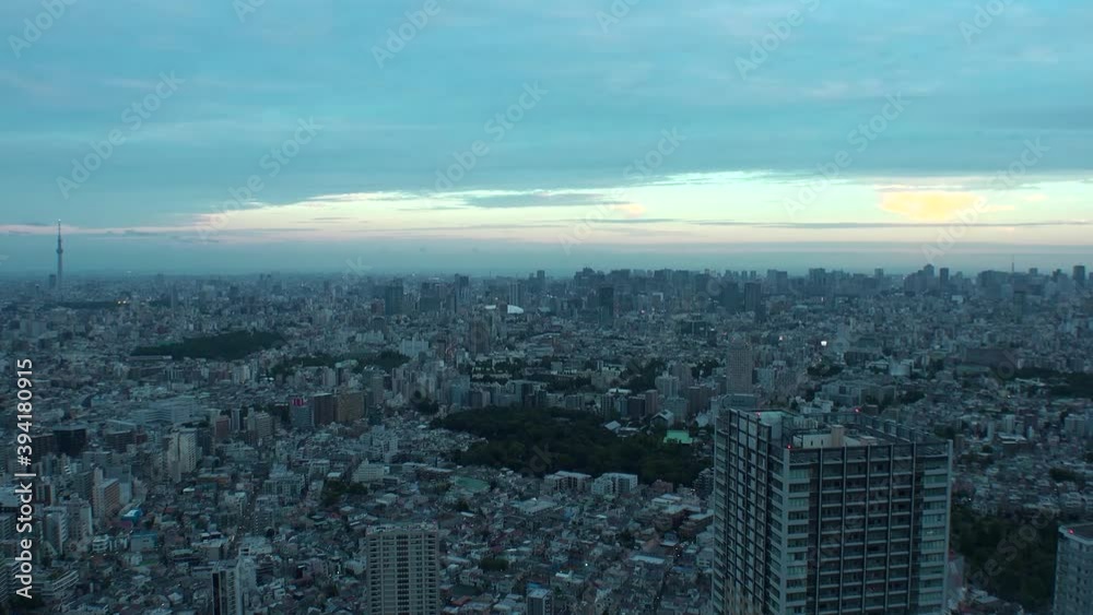 TOKYO, JAPAN : Aerial high angle sunset CITYSCAPE of TOKYO. View of ...