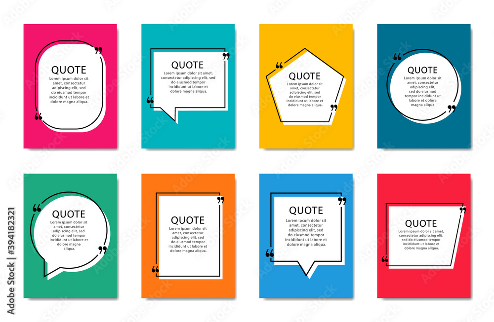 Quote box frame set. Colored empty quotes boxes. Blank templates for ...