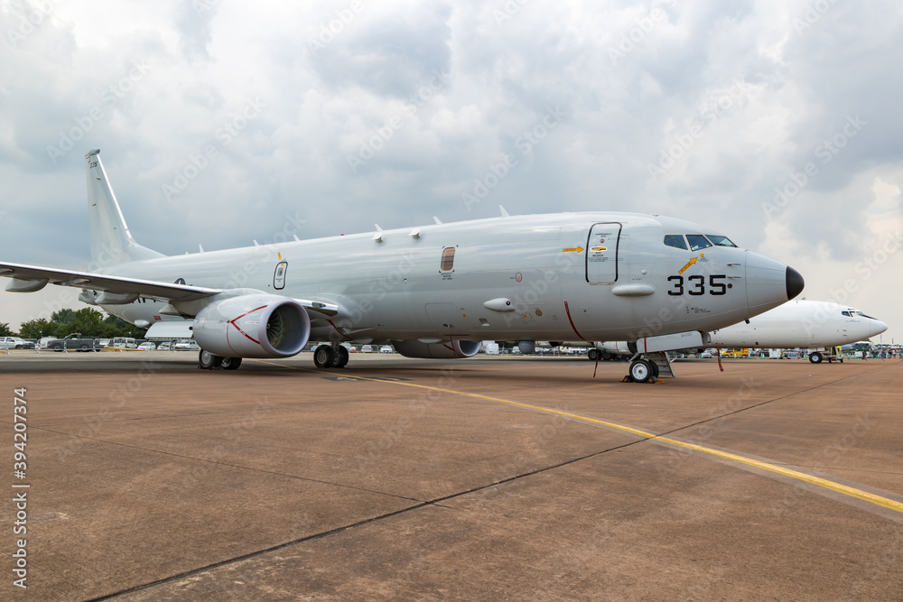 US Navy Boeing P-8 Poseidon maritime patrol plane on the tarmac of RAF ...