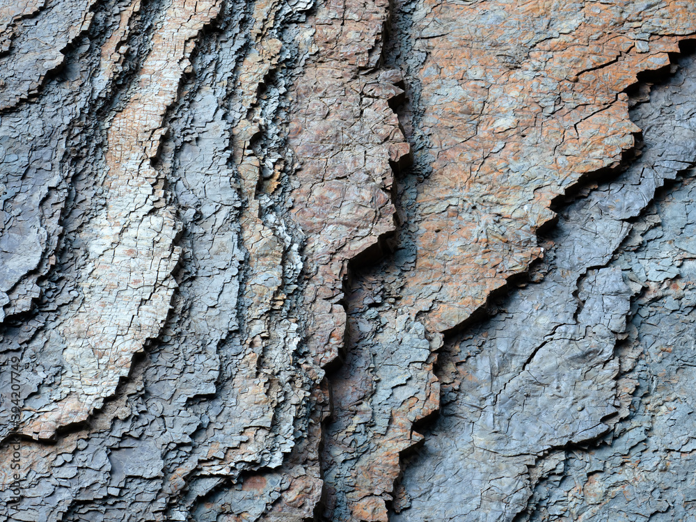Crumbling layered sedimentary rock slab with textured effect Stock ...