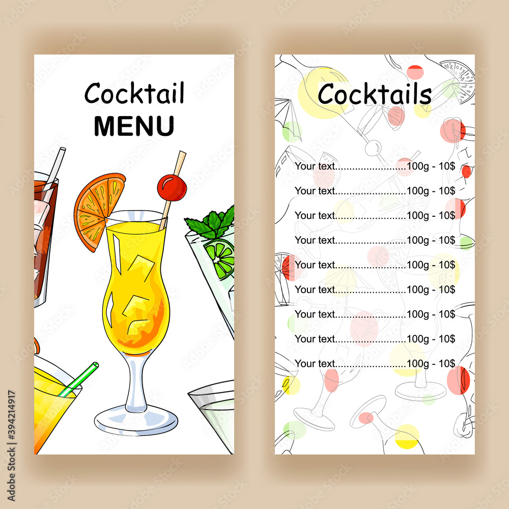 Vecteur Stock Design a cocktail menu. Menu cover and price. Colorful ...