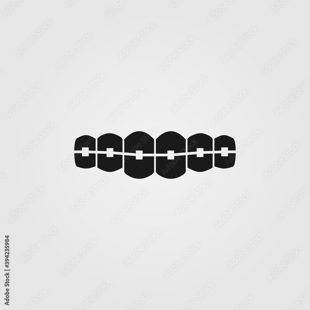 Teeth with dental braces icon in line style isolated on white ...