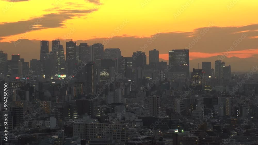 TOKYO, JAPAN : Aerial high angle sunrise CITYSCAPE of TOKYO and MOUNT ...