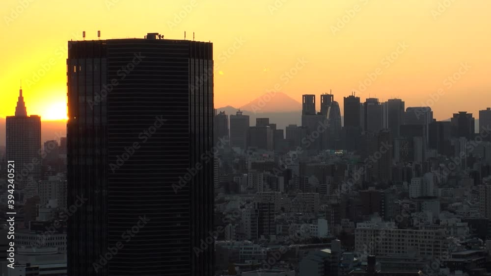 TOKYO, JAPAN : Aerial high angle sunrise CITYSCAPE of TOKYO and MOUNT ...