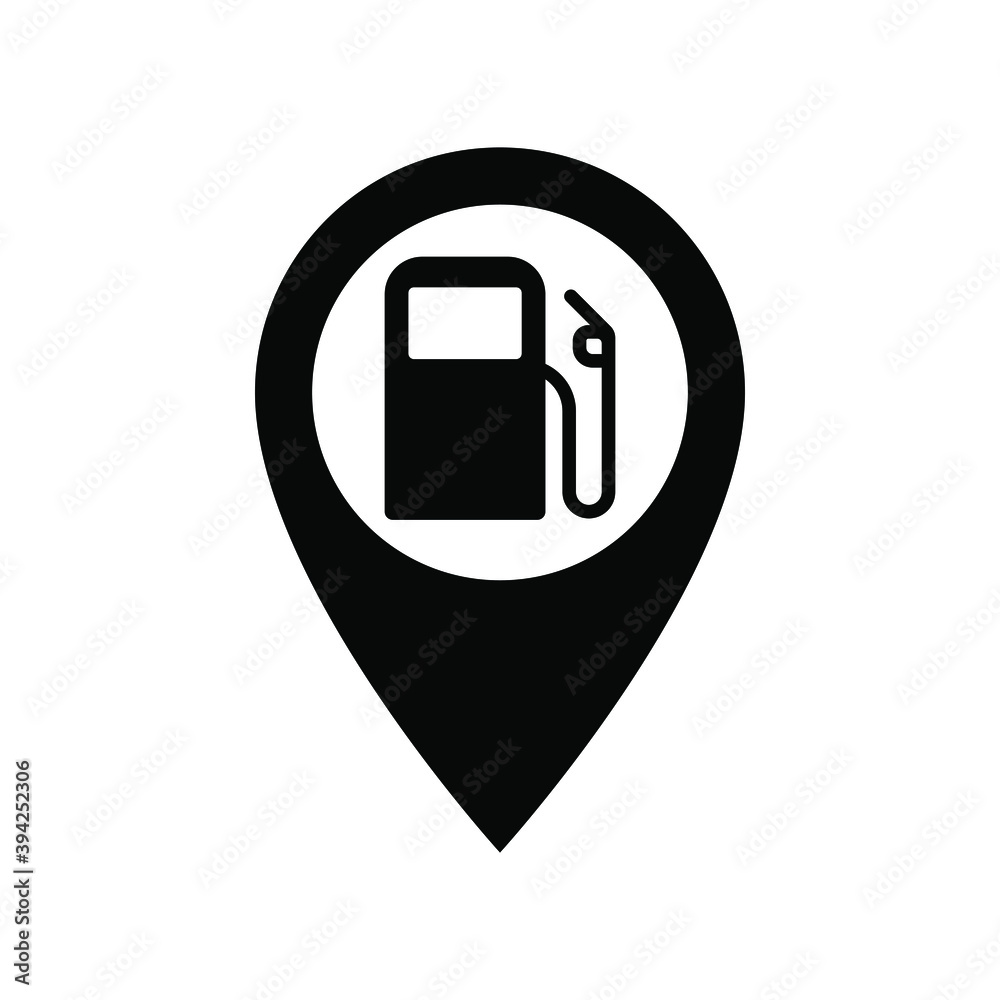 Gas station with map pointer pin icon. Transportation fuel location ...