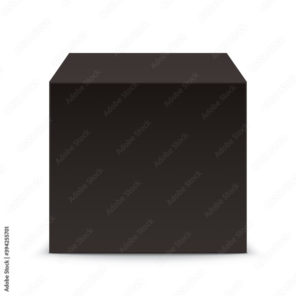 Black cube isolated on a white background. Realistic editable vector ...