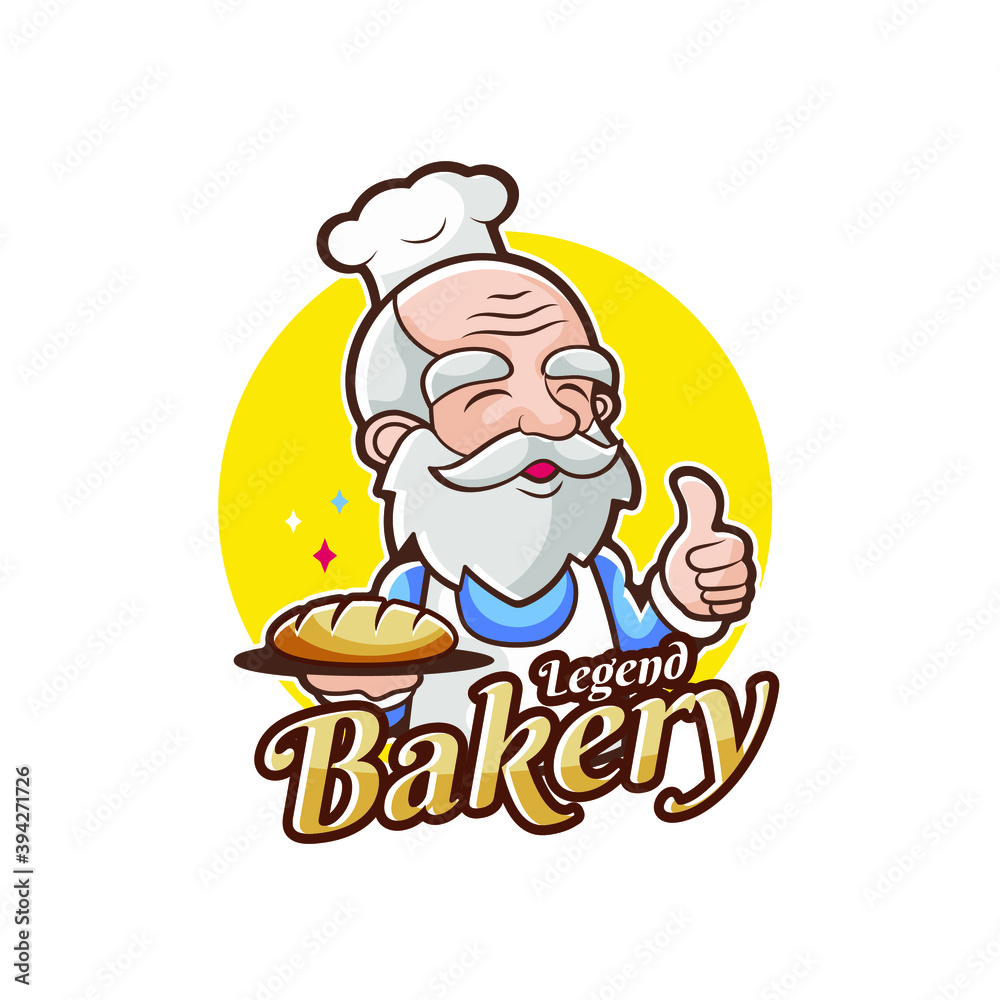 Cartoon bakery shop logo with old man. It is good for legendary bakery ...