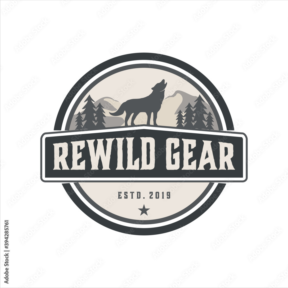 wild wolf forest ranger logo design template, vector illustration ...