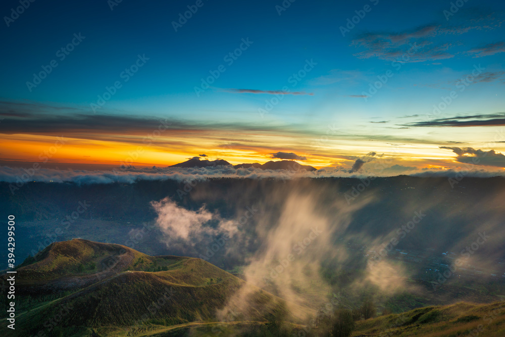 Volcano Mount Batur located at the center of two concentric calderas of ...