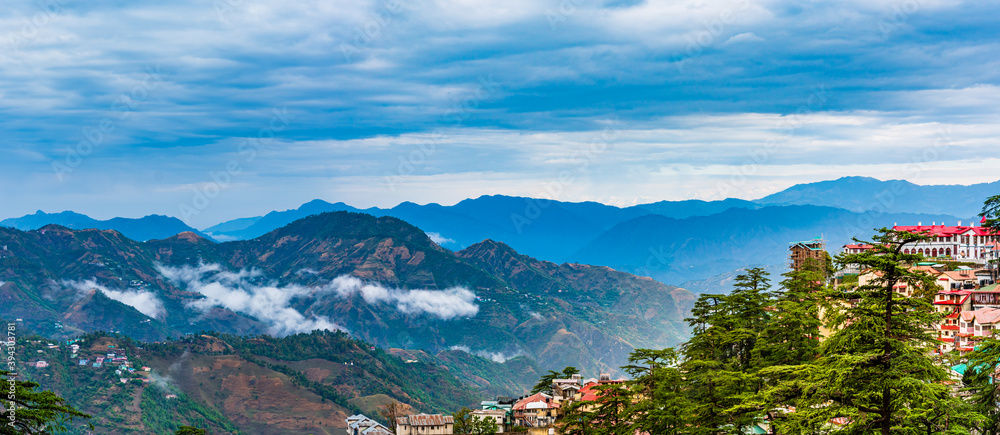 Beautiful panoramic cityscape of Shimla, the state capital of Himachal ...