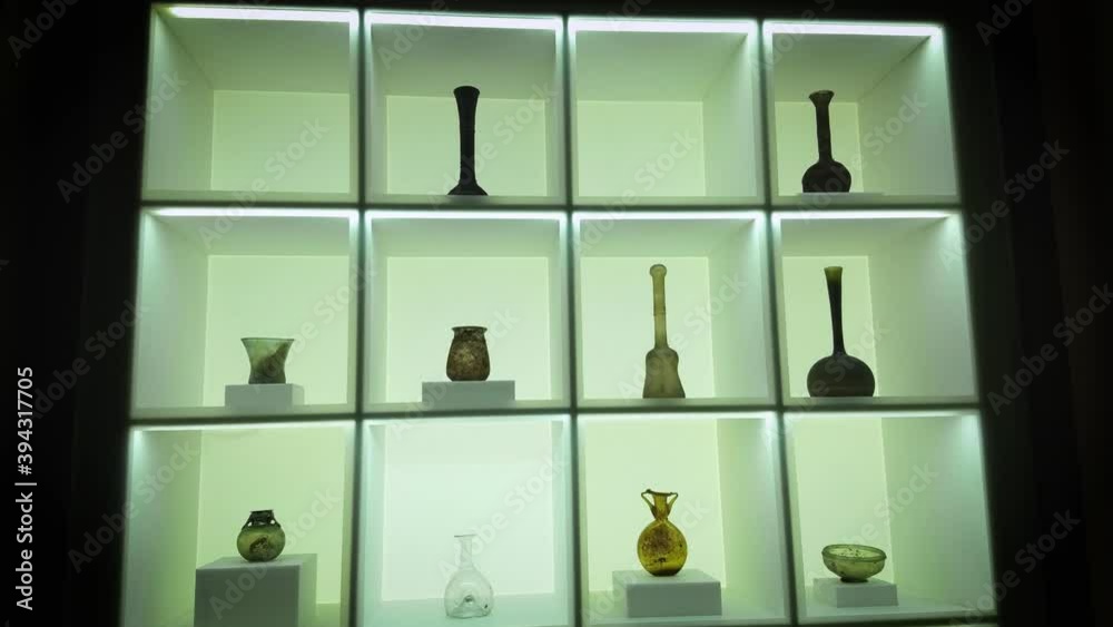 different types of vases of different shapes and sizes in a museum ...