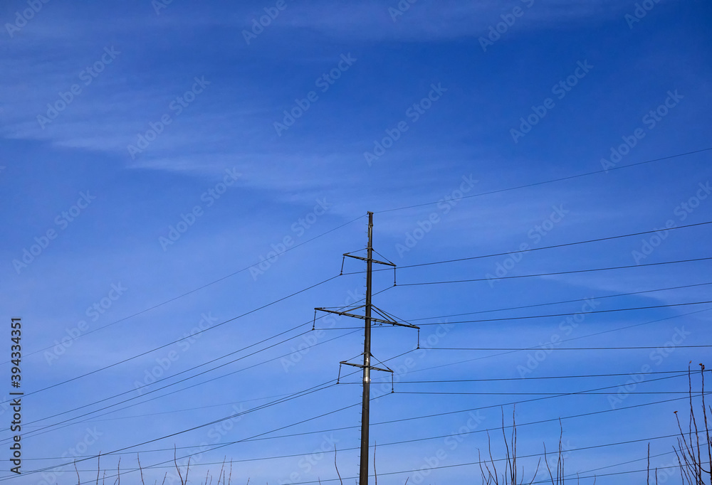 Close-up of transmission towers (power tower, electric pylon, steel ...