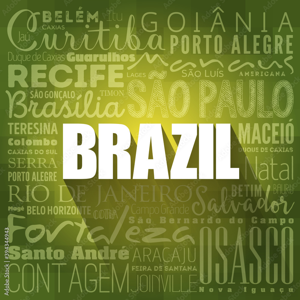 List of cities and towns in Brazil, word cloud collage, business and ...