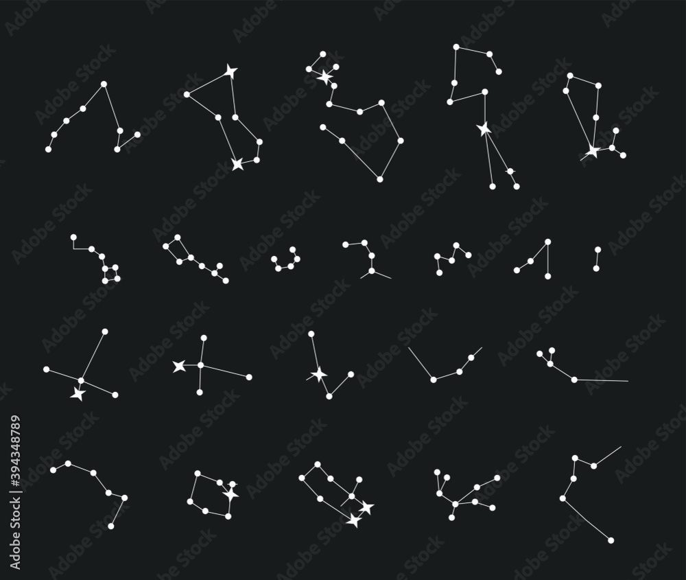 Collection of stars elements. Vector stellar constellation set. Space ...
