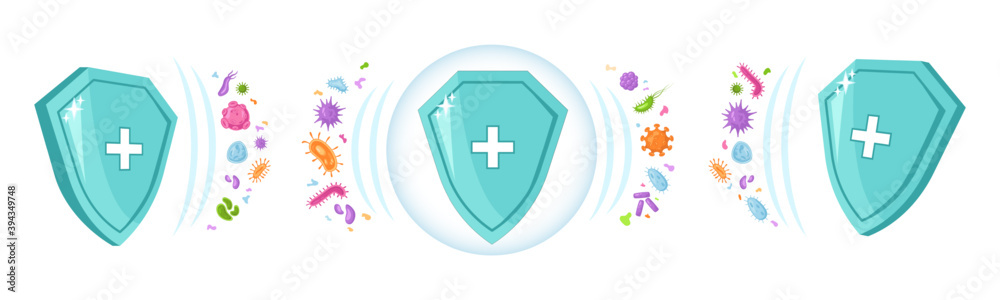 Shield immune with hospital sign, protection from viruses and bacteria ...