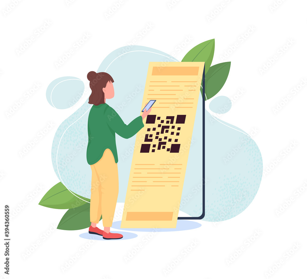 QR code scanning flat concept vector illustration. ID scanner. Online ...