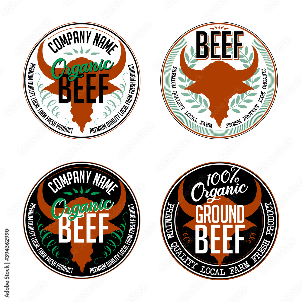 Ground beef labels design. Vector illustration of bull head silhouette ...