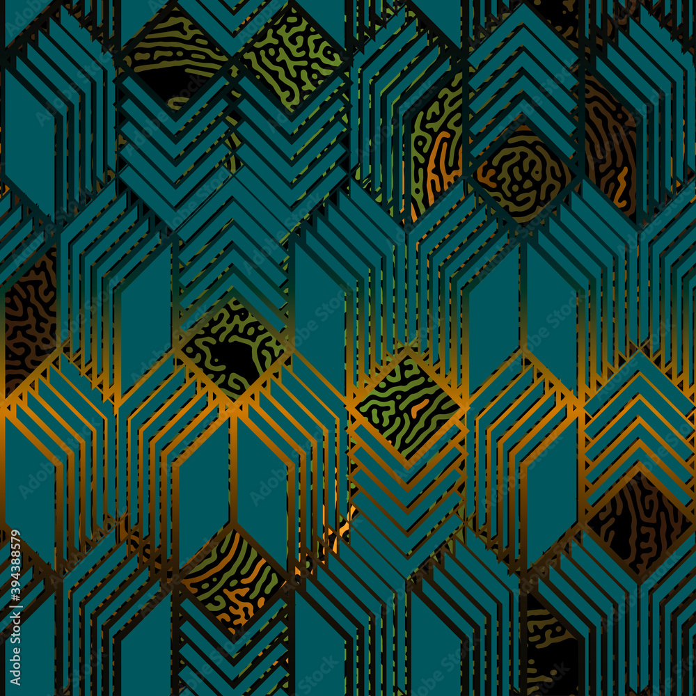 Seamless expressive art deco pattern with 3d illusion, consisting of ...