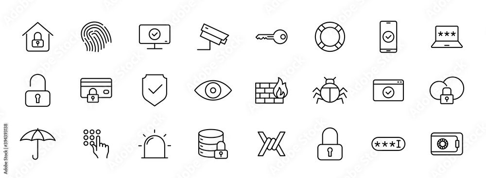 security outline vector icons isolated on white. security icon set for ...