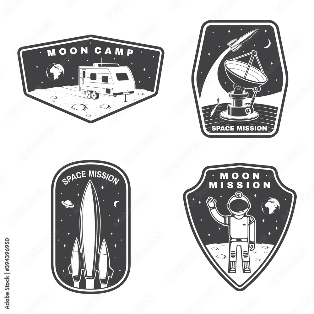 Set of space mission logo, badge, patch. Vector Concept for shirt ...