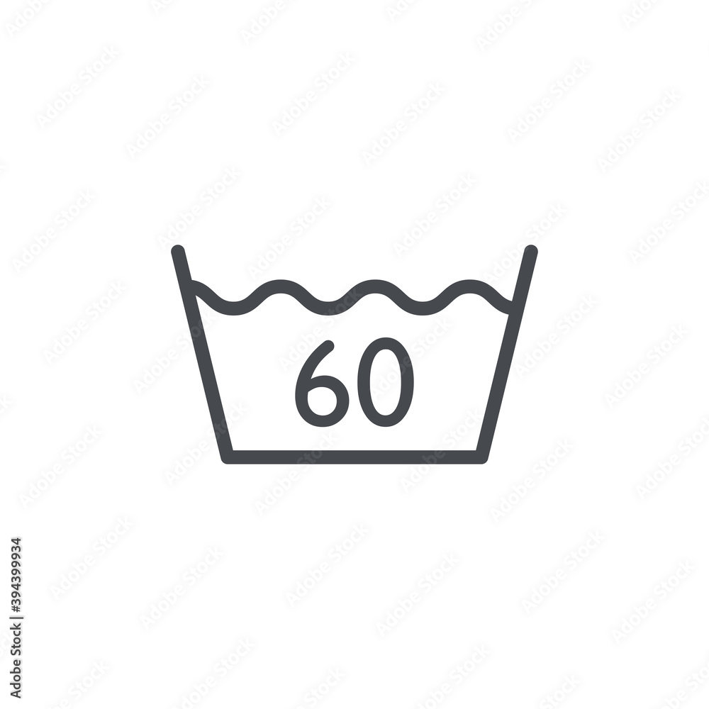 Wash at or below 60 icon isolated on white background. Laundry symbol ...