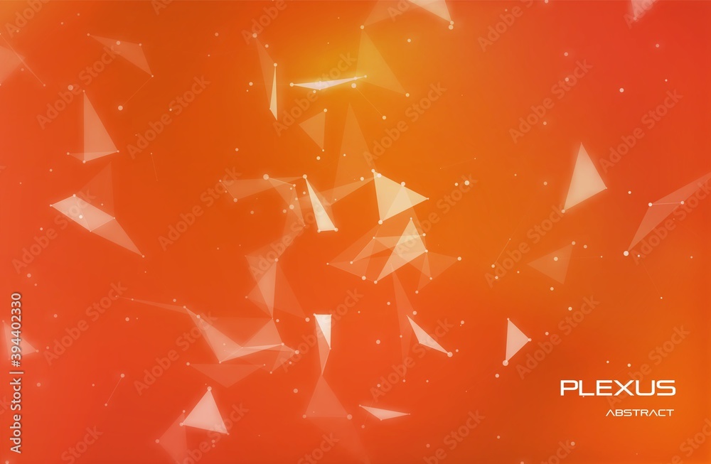 Abstract plexus background with network polygons. Red digital science ...