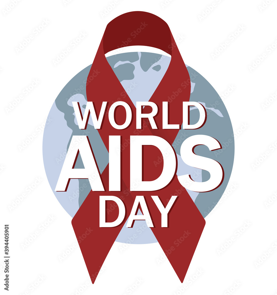 World AIDS day. Earth planet with red ribbon and text. Disease ...
