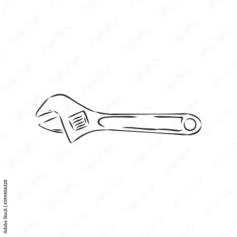 Wrench. Hand drawn in a graphic style. Vintage vector engraving ...