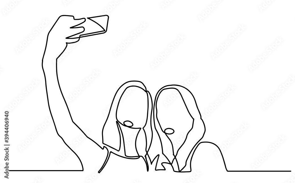 Continuous One Line Drawing of Selfie lgbt lover couple. Two friends ...