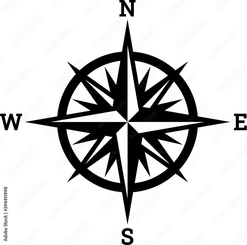 Vector illustration of the compass rose showing the four cardinal ...