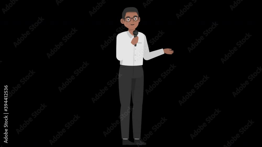 Cartoon male character talking on the microphone in a seamless loop ...