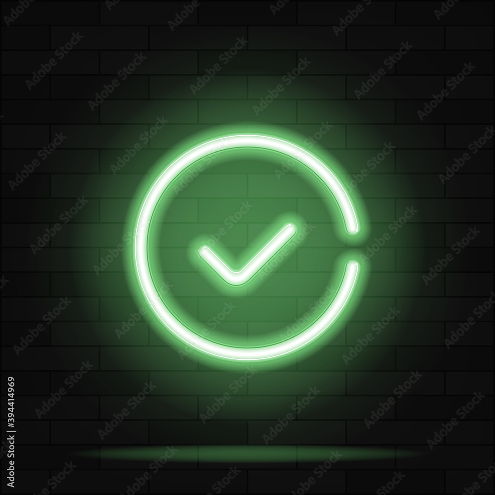 Vetor de Green check mark Neon Sign Vector. Check list button neon ... Vetor de Green check mark Neon Sign Vector. Check list button neon ...