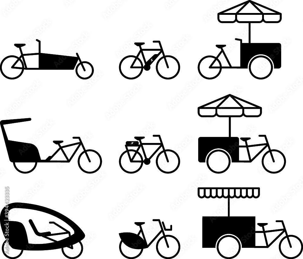 Business Fahrrad Icon Set, Kontur, Flat Design, schwarzweiß, Vektor ...