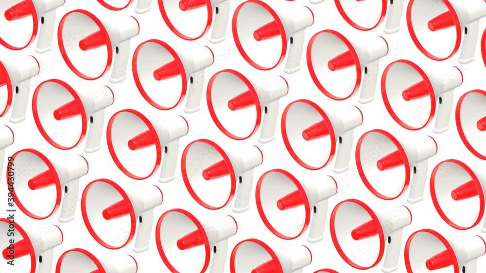 Many megaphones on white background. Loop able 3d animation for ...