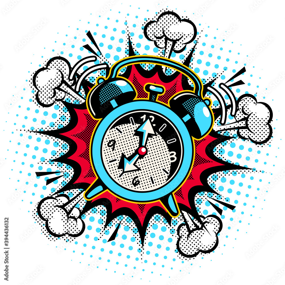 Alarm clock ringing in pop art style. Isolated on a white background ...