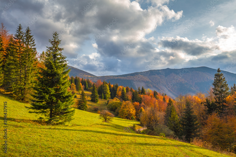 Mountain valley landscape in autumn. The Vratna valley in Mala Fatra ...