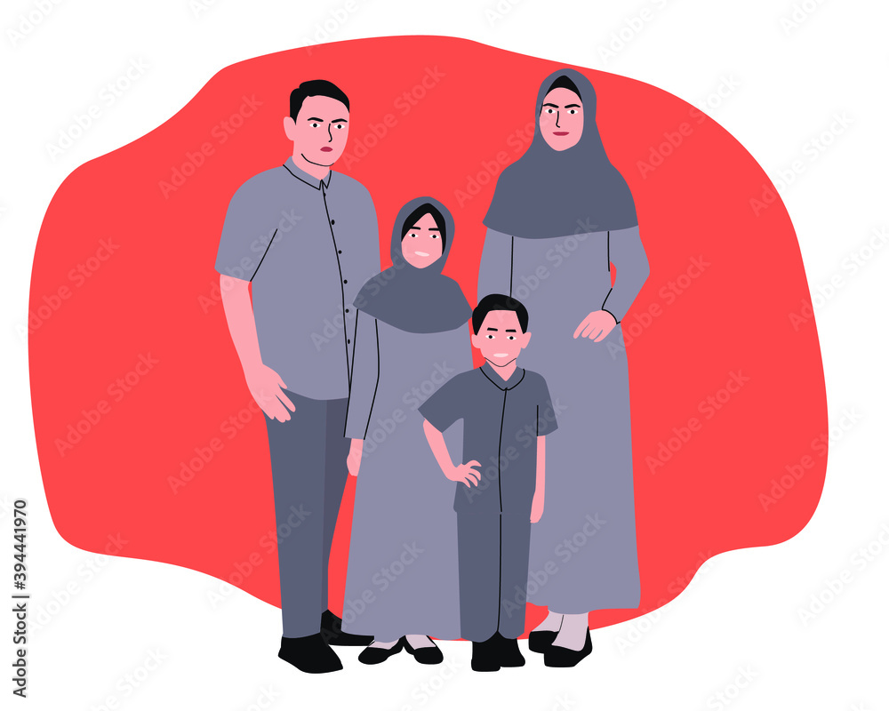 Muslim Family with a mom and daughter wearing a hijab during Ramadhan ...