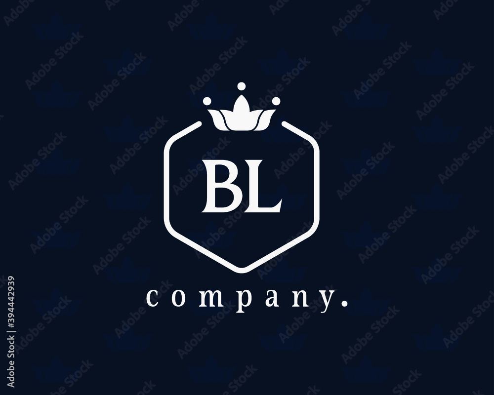 Alphabet BL, LB elegant, royal style emblem and logotype. Crown logo ...