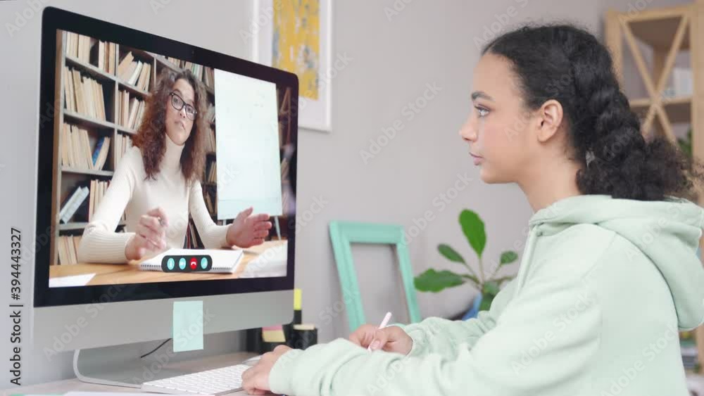 African school girl college student remote learning during virtual ...