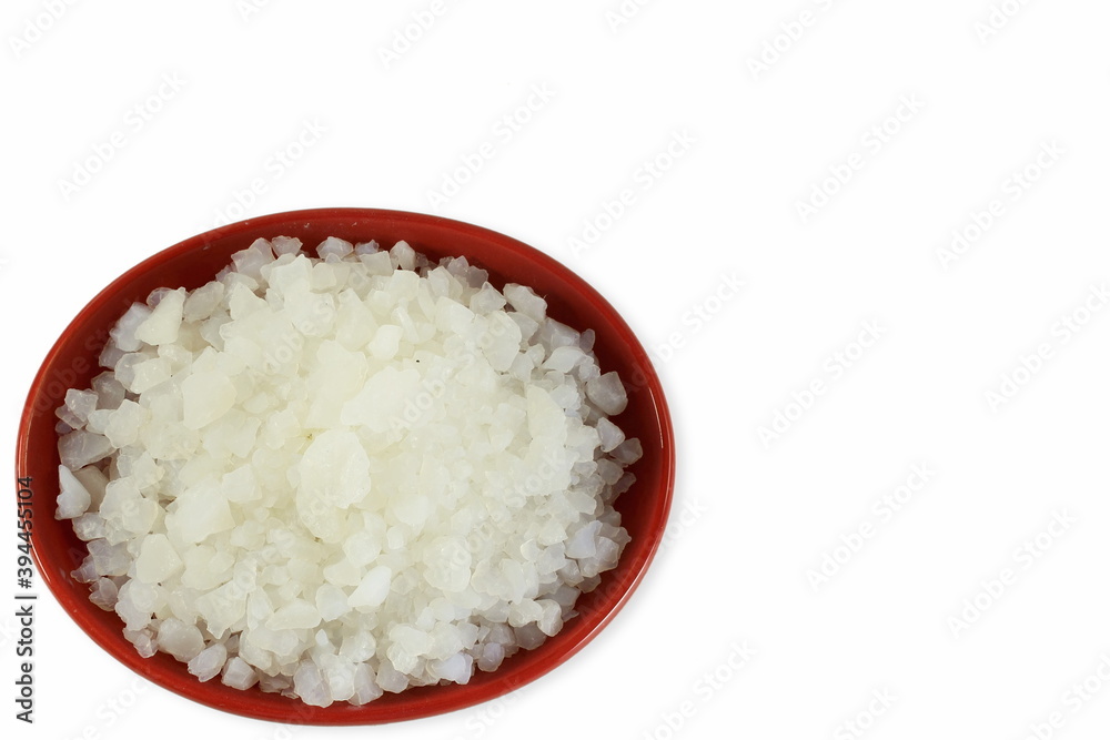 camphor or cinnamomum camphora crystal in white background with copy ...