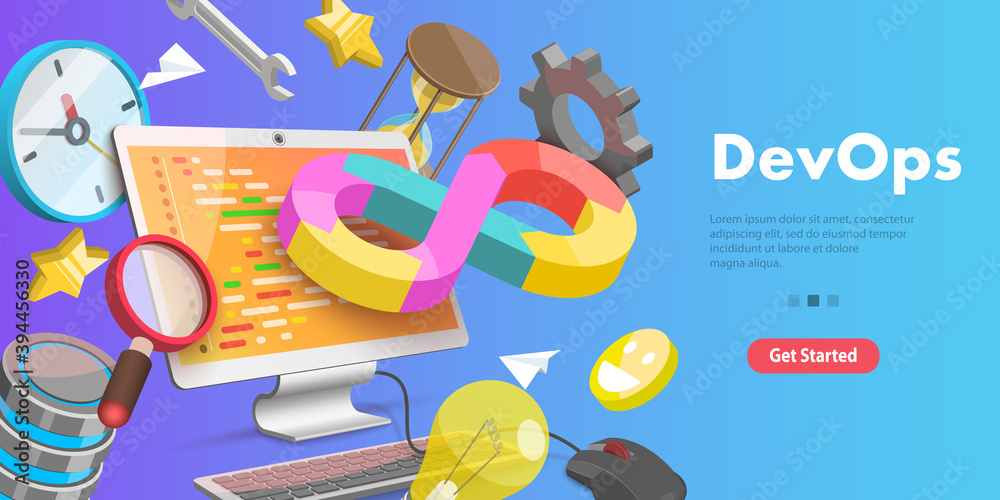 3D Vector Conceptual Illustration of DevOps, Software Development and ...