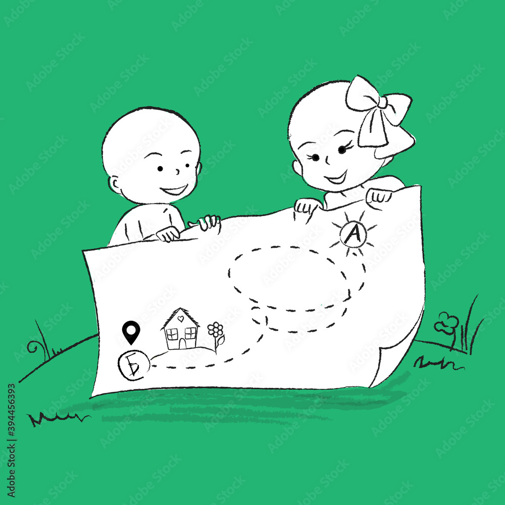 boy tourist read map guide with group girls. into Map, Adventure ...