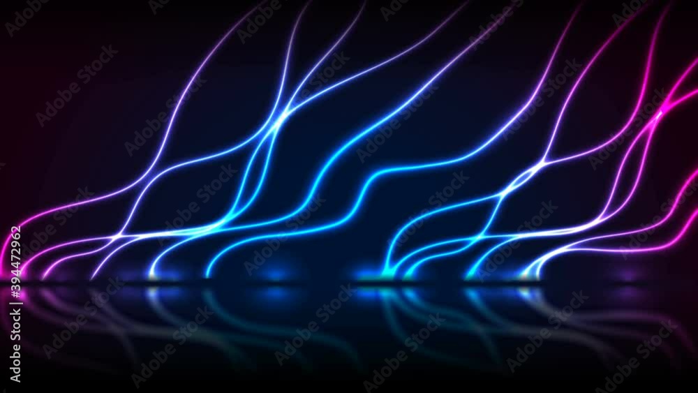 Blue purple neon wavy pattern with reflection. Abstract shiny ...
