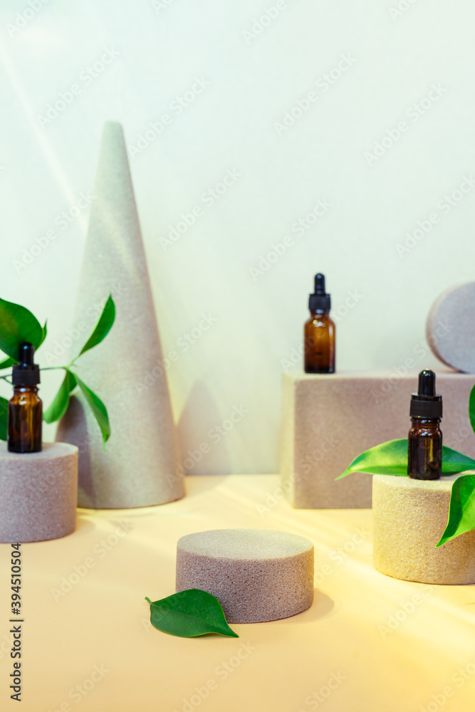 Trendy background of geometric shapes with natural essential oils ...
