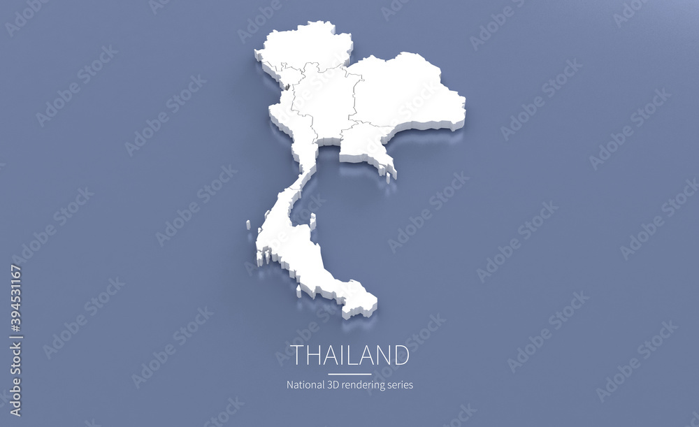 Thailand Map 3d. National map 3D rendering set in Asia continent. Stock ...