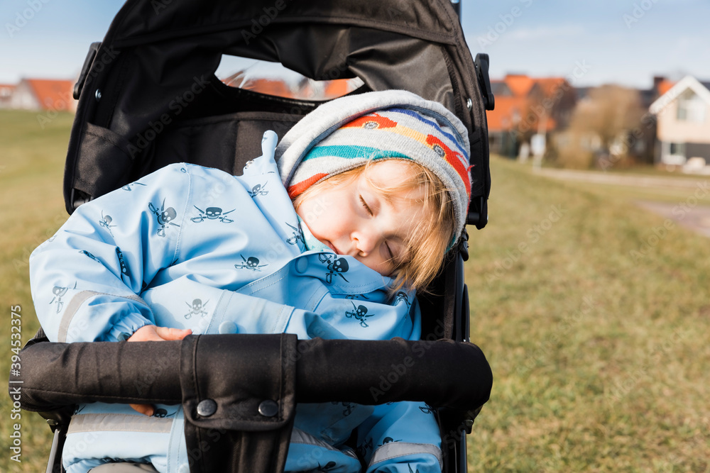 Cute Baby Girl Sleeping In Stroller Stock Photo | Adobe Stock